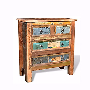 MAXCBD Nightstand Bedside Table Drawer Cabinet Reclaimed Cabinet Solid Wood with 4 Drawers Cabinet with 4 Drawers Offers You Storage Space Storage Tower Dresser