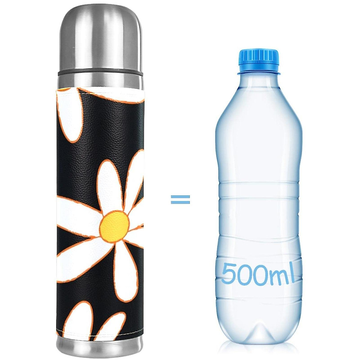 Stainless Steel Leather Vacuum Insulated Mug Flowers Thermos Water Bottle for Hot and Cold Drinks Kids Adults 16 Oz