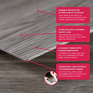 LUCiDA SURFACES Luxury Vinyl Flooring Tiles-Peel and Stick Floor Tile for DIY Installation-36 Wood-Look Planks-Greyscale-BaseCore-54 Sq. Feet