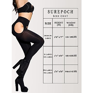 SUREPOCH Suspender Tights for Women Plus Size Garter Belt Black Control Top Pantyhose