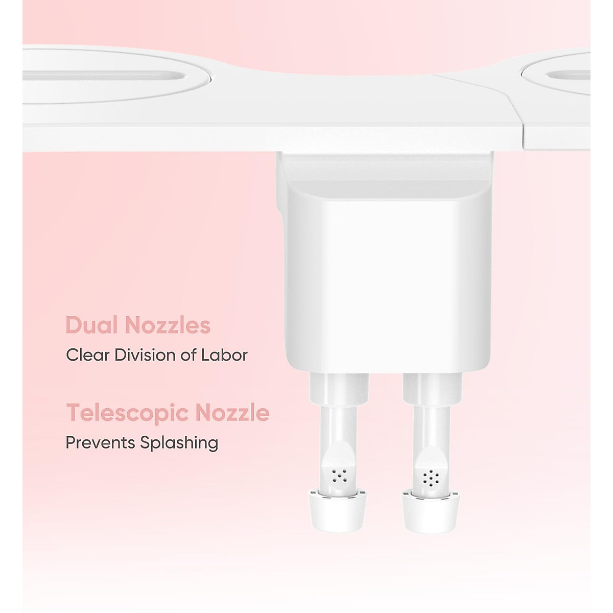 Ultra-Slim Bidet Attachment, Posterior&Feminine Wash-(Retractable Dual Nozzles), Non-Electric Bidet Attachment for Toilet Seat, Adjustable Fresh Cold Water Pressure, Stainless Steel Inlet (White)