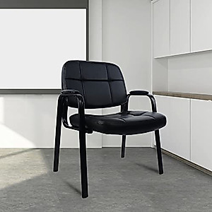 CLATINA Big & Tall 400 lbs Waiting Room Guest Chair, Leather Office Reception Chair No Wheels with Padded Arms for Elderly Home Desk Conference Room Lobby Side Salon Clinic, Black