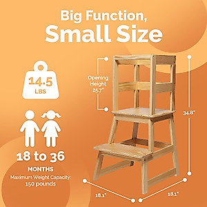 SDADI Kids Kitchen Step Stool with Safety Rail - for Toddlers 18 Months and Older, Natural LT01N
