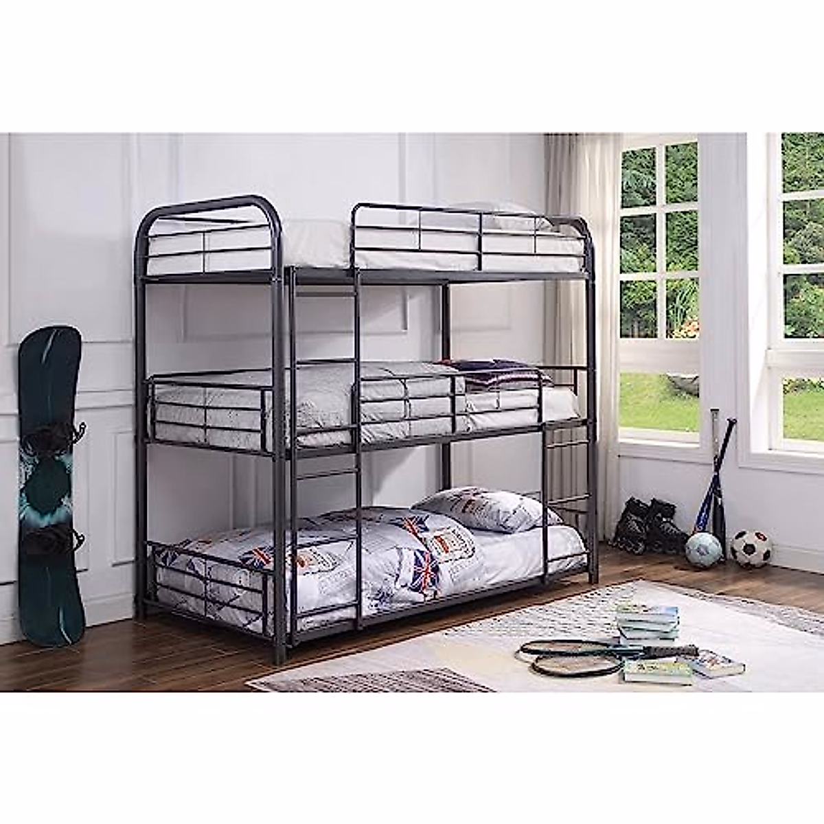 Acme Cairo Metal Frame Full Triple Bunk Bed in Sandy Black