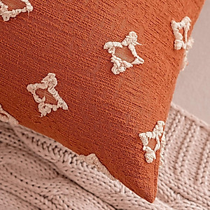 MIULEE Set of 2 Decorative Throw Pillow Covers Rhombic Jacquard Pillowcase Soft Square Cushion Case for Couch Sofa Bed Bedroom Living Room, 20x20 Inch, Burnt Orange