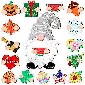 Easter Wooden Gnome Home Decor DIY Wooden Interchangeable Egg Gnome Signs Wood Seasonal Crafts Gnome Wood Cutout for Party Holiday Bedroom Home Decorations (Cute Style)