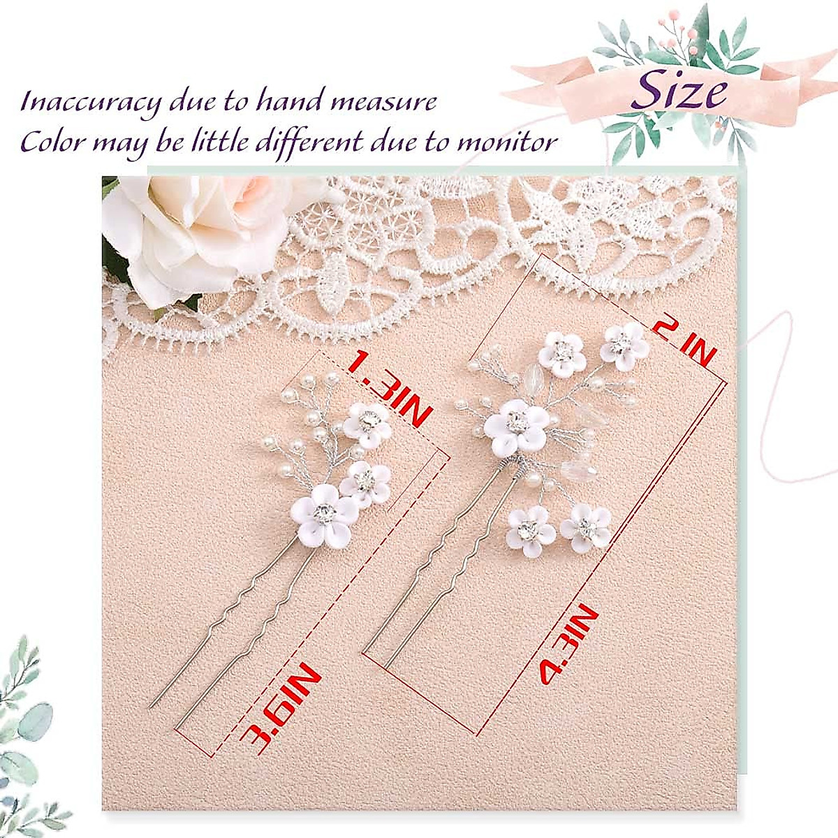 Fstrend Bridal Wedding Hair Pins Silver Sparkly Rhinestones Pearls Flower Hair Pin Bride Hairpieces Gorgeous Hair Accessories for Women(Pack of 2) (Silver)