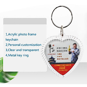 25Pcs 2 Acrylic Photo Keychain Snap-in Keychain Double Sided Blank Custom Frames Heart-Shaped Clear Insert Photo Picture Frame with Keyring Christmas Ornaments Keyring Holder(Embossed Edges)