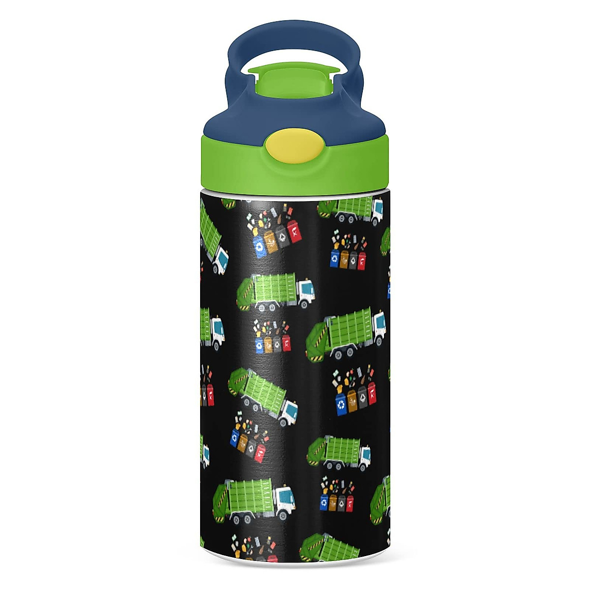 Stainless Steel Water Bottle for kids- 12 Ounce Stainless Steel Vacuum Insulated Water Bottle for Kids children,Double Wall Vacuum Insulated Bottles (Garbage Truck Trash Recycling)
