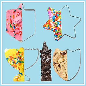 Aviv Judaica Hanukkah Fun Stainless Steel Cookie Cutters Molds Set of 5 Chanukah Story Shapes - Menorah - Dreidel - Candle - Maccabee Shield - Star of David