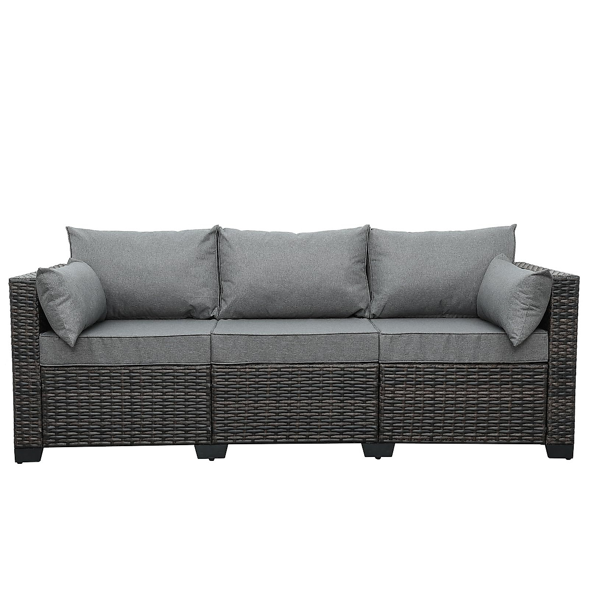 3-Seat Patio PE Wicker Couch Furniture Outdoor Brown Rattan Sofa with Washable Cushions(Grey)