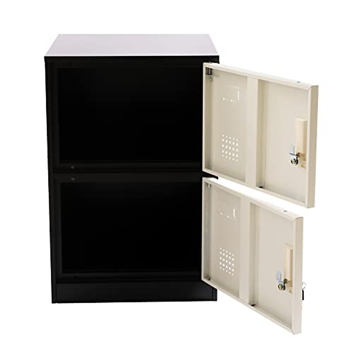 Harbin-Star Metal Lockers for Employees/Storage, 2 Doors Stackable Office Storage lockers with Card Slot, School and Home Storage Cabinet Organizer with Keys, Kids Locker for Cloth and Toy-Black&White