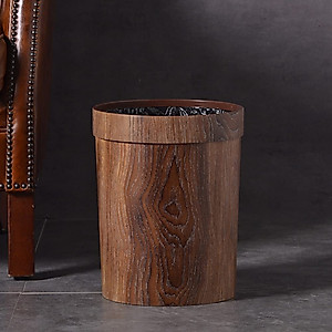 TAMOSH Retro Wood Grain Trash Can Household Living Room Kitchen Trash Can