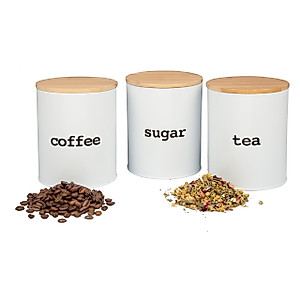 Kitchen Canister Set with Air Tight Bamboo Lids- 3 Food Storage Containers for Coffee, Tea and Sugar