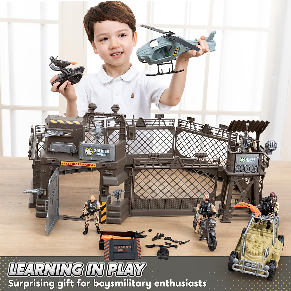 JOYIN Military Base Toys Set Including Military Base, Military Vehicles, Army Men Action Figures and Weapon Gear Accessories Military Combat Toys