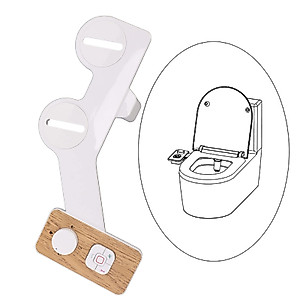 Toilet Bidet Attachment 7/8 Copper Tee with Wood Grain Button Dual Nozzle Bidet Attachment for Hygienic and Feminine