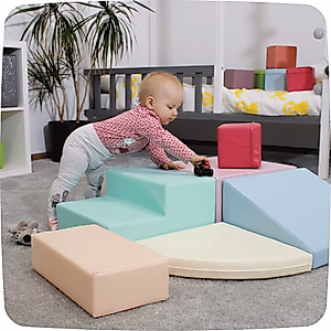 IGLU Set 6 Pastel Soft Play Forms, Large Foam Blocks, Baby Slide, Indoor Climbing Toys for Toddlers 1-3, Climbing Blocks, Baby Crawling Helper, Montessori Climbing Toys