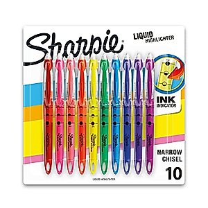 Sharpie Liquid Highlighter, Chisel Tip Highlighters, Assorted Colors, 10 Count