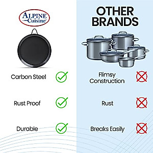 Alpine Cuisine Nonstick Round Comal Griddle 11-Inch - Black Carbon Steel Tortilla Comal with Single Handle - Durable, Heavy Duty Comal for Cooking - Even-Heating
