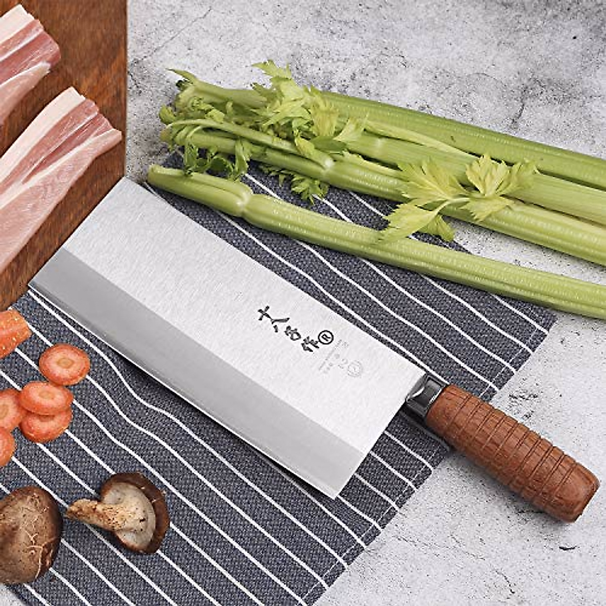 SHI BA ZI ZUO 8-inch Kitchen Knife Professional Chef Knife Stainless Steel Vegetable Knife Safe Non-stick Finish Blade with Anti-slip Wooden Handle