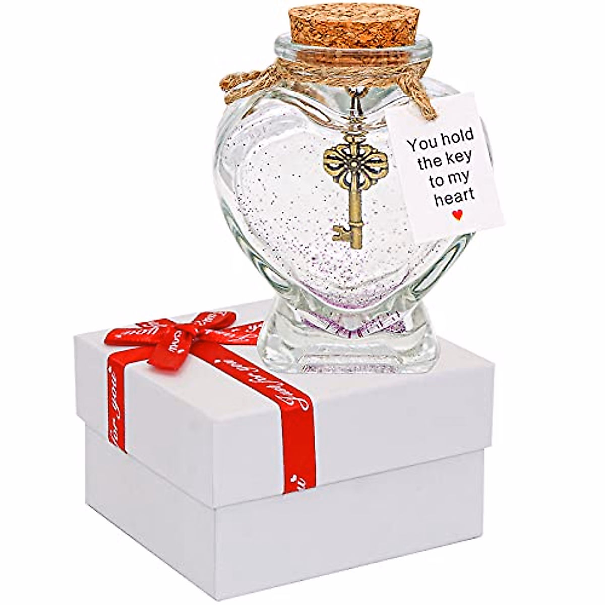You Hold the Key to My Heart - Decorative Bottle Gift for Girlfriend or Boyfriend Valentine’s Day/Christmas - Key in a Bottle Gifts for Wife or Husband (Heart Shaped Glass Bottle)