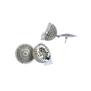 Crunchy Fashion Oxidized Indian Jewelry Stylish Indian Wedding Jhumki Jhumka Earrings for Women (Oxidised Silver)