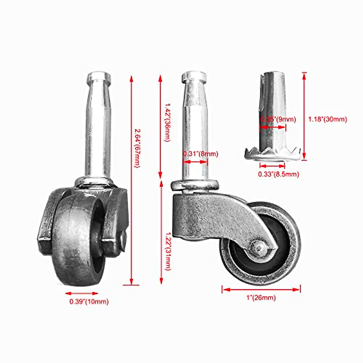 LUXUFUL 1" Swivel Stem Ball Caster Wheel, Zinc Alloy Castor for Furniture Socket Type Mounting Stem, Antique Brass, 353lbs, Pack of 4