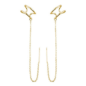 SLUYNZ 925 Sterling Silver Cuff Earrings Threader Chain for Women Crawler Earrings Wrap Earrings (Gold Plated)