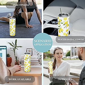 Yellow Lemon Tumbler 20 Oz, Summer Lemon Gifts for Women Girls, Lemon Tumbler Coffee Mug Cup Water Bottle Drinking Cup for Cold or Hot Drinks, Lemon Stuff Accessories Things