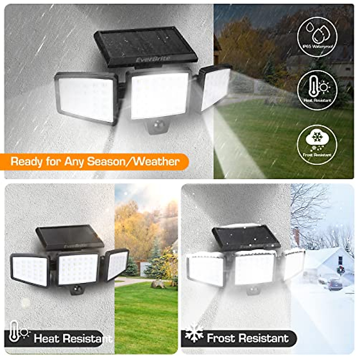 EverBrite Solar Lights Outdoor, Motion Sensor Security Lights, IP65 Waterproof Adjustable Bright Flood Lights for Garden Yard Garage Patio Pathway, Pack of 2