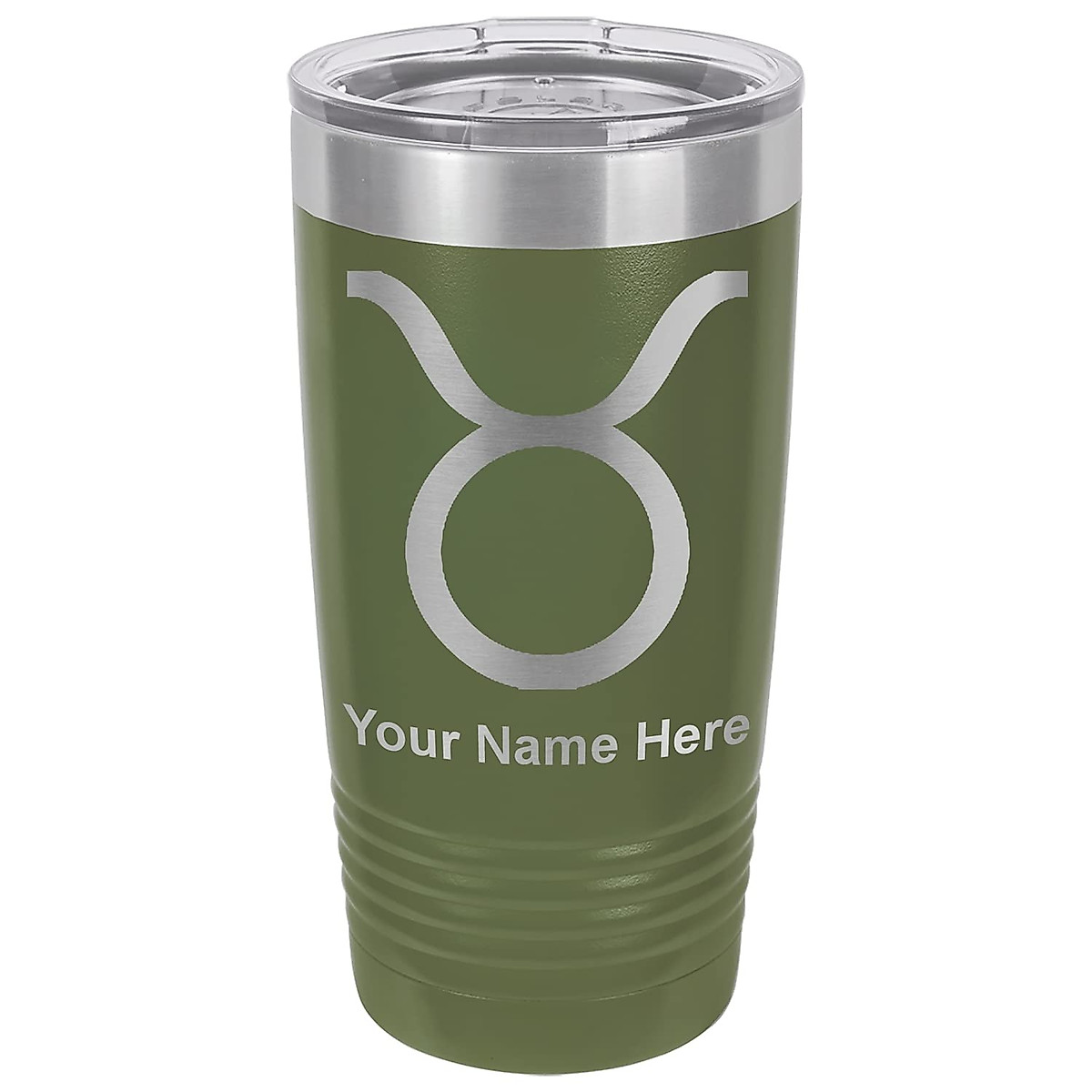 LaserGram 20oz Vacuum Insulated Tumbler Mug, Zodiac Sign Taurus, Personalized Engraving Included (Camo Green)