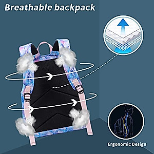 Tanou Backpacks for Teen Girls 3PCs with Lunch Bag Pen Case, Breathable Lightweight Teenager Girl Bookbags for Elementary Middle School, 22L Cute Back Packs with USB Charging Port, Blue Line