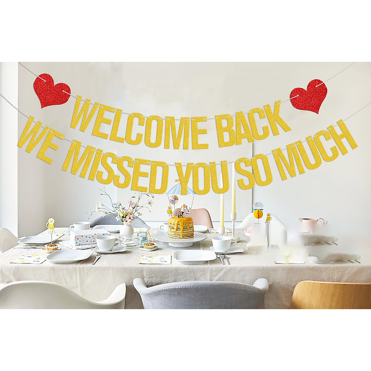 Welcome Back We Missed You So Much Banner, Welcome Back Family Party Decor, Welcome Home We Will Miss You Banner Decorations, Missed You So Much Banner Party Supplies Gold Red