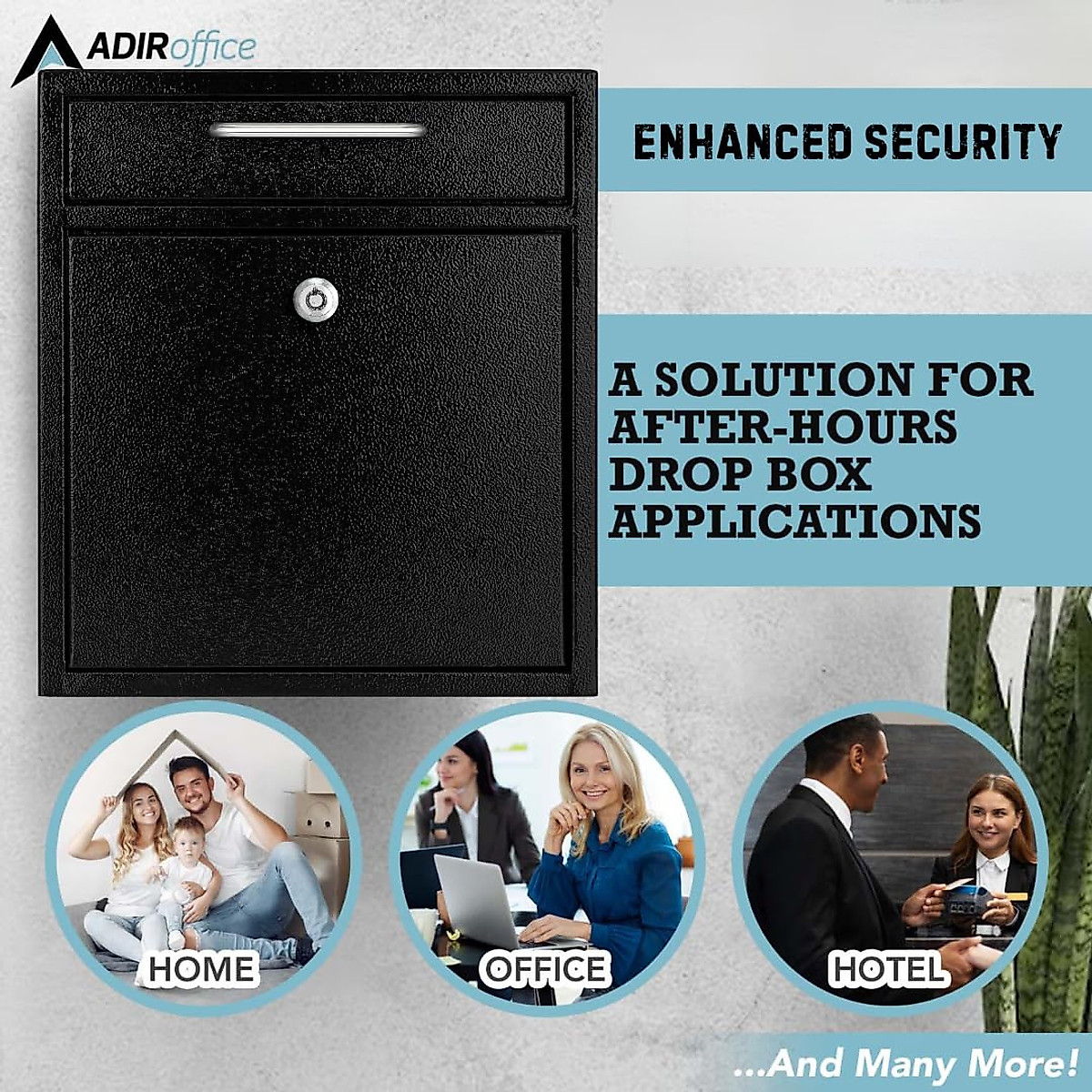 AdirOffice Wall Mount Mailbox - Mailbox with Lock and Keys- Durable Wall Mounted Locking Mailbox and Cash Drop Box for House, Apartments and Bussiness After Hours Deposits