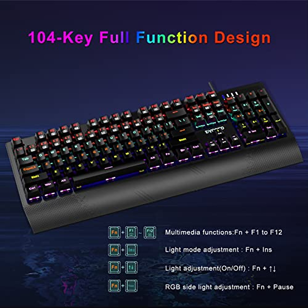 E-YOOSO Mechanical Keyboard, Mechanical Gaming Keyboard with Red Switches, 104 Keys, Wired Keyboard Mechanical with Rainbow Backlit & RGB LED Side Light, Linear Keyboard for Windows, Gaming, PC