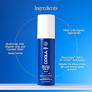 COOLA Organic Refreshing Water Mist Face Moisturizer with SPF 18, Dermatologist Tested Face Sunscreen with Plant-Derived BlueScreen Digital De-Stress Technology, 1.7 Fl Oz
