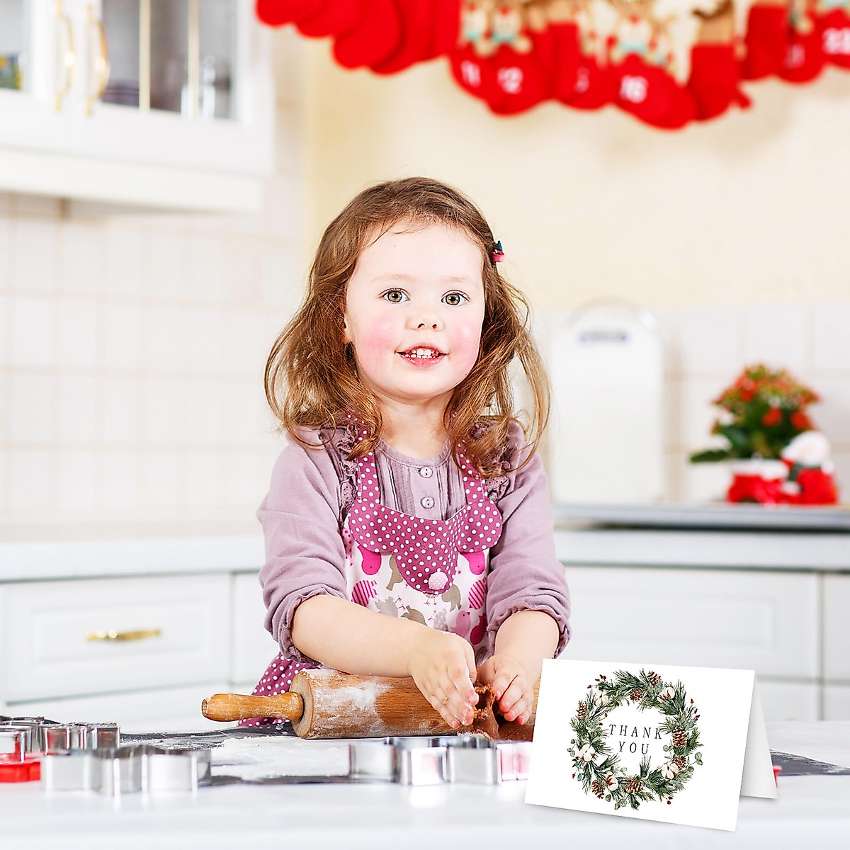 Whaline 36 Packs Christmas Thank You Cards Watercolor Xmas Pine Tree Greeting Cards Winter Forest Blank Note Cards with Envelopes and Stickers for Wedding Birthday Holiday, 4 x 6 Inch