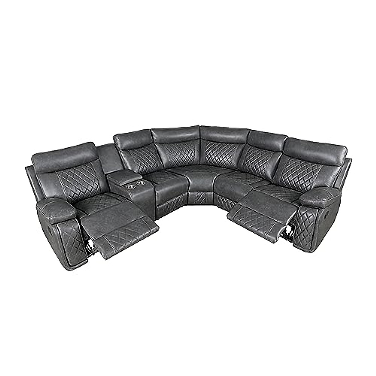 Eafurn Grain Leather Upholstery Manual Reclining Sectional Storage Console and Cup Holders,Symmetrical Motion Sofa & Corner Couch Living Room Furniture Set Home Theater Seating Movie Chair, Gray