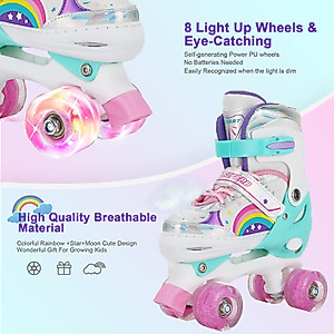 Girls Roller Skates for Kids Child Toddler Beginners, Adjustable 4 Sizes Roller Skates for Adult and Youth with All Light Up Wheels, Patines para niñas for Outdoor Indoor Sports, Medium
