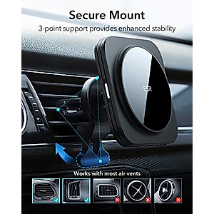 ESR Magnetic Wireless Car Mount Charger (HaloLock), Compatible with MagSafe Car Charger, Air Vent Car Phone Holder for iPhone 14/13/12 Series, Car Accessories, Fast Charging, Strong Magnets, Black