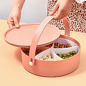 XINGWANG Fruit Trays, Hand-held Snacks and Dried Fruit Storage Boxes, Portable Grid Fruit Boxes, Plastic Sealed Fruit Boxes with Lids, Candy Boxes (Pink)