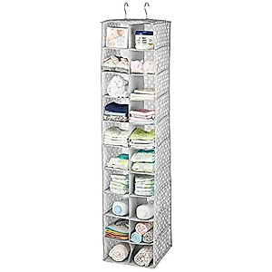 mDesign Soft Fabric Over Closet Rod Hanging Storage Organizer with 20 Shelves for Baby Room or Nursery - Tiered Hanging Organizers - Polka Dot Print - Gray/White