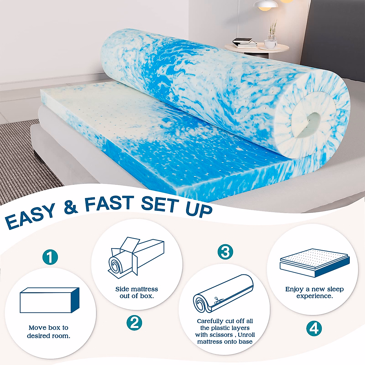 Airensky 2 Inch Twin XL (39"x80") Memory Foam Mattress Topper, Cooling Gel Infused Foam Mattress Topper for Pressure Relief Back Pain, Single Bed Toppers, CertiPUR-US