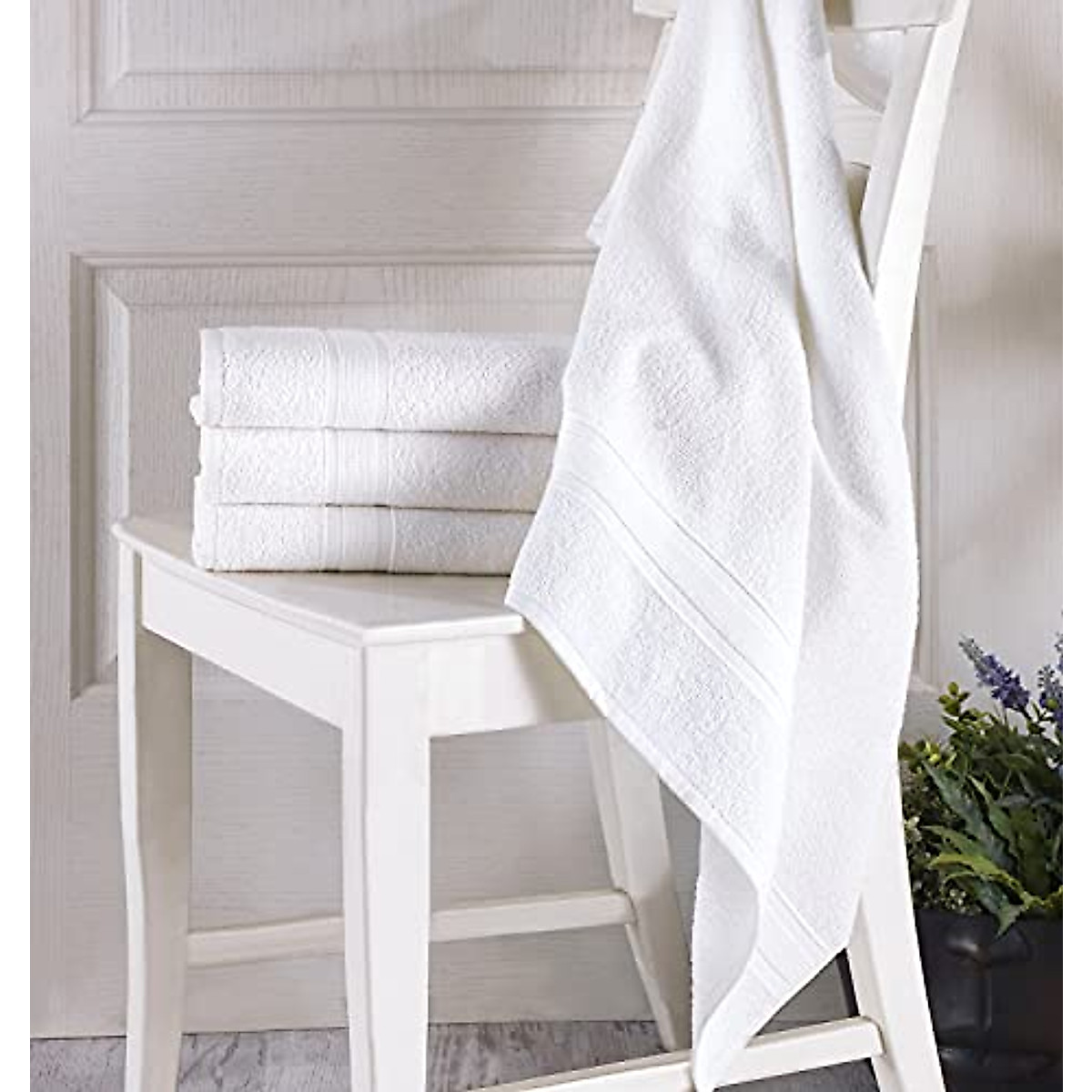 White Bath Towels 27" x 54" Quick-Dry High Absorbent 100% Turkish Cotton Towel for Bathroom, Guests, Pool, Gym, Camp, Travel, College Dorm (White, 4 Pack Bath Towel)