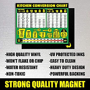 Kitchen Conversion Chart Magnet - Extra Large Easy to Read 11” x 8.5” Measurement Cheat Sheet for Cooking Baking & Reading Recipes - Convert Volume Weight Celsius Fahrenheit Imperial & Metric Units