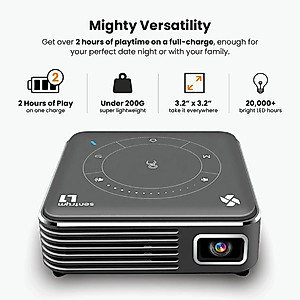 Sentrym L1 Ultra Mini 3D Portable Projector, Android 9.0, Bluetooth 5.0, Dual Band Wi-Fi, 16GB, 2GB Ram, 2 Hour Battery Life, Touch Navigation, Auto Keystone, 0.4lb (Free Tripod Stand Included!)