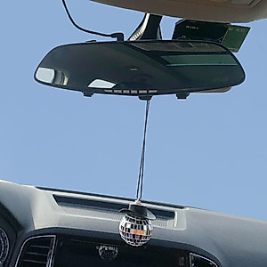 Disco Ball Car Rearview Mirror Pendant Car Hanging Mirror Ornament with Pink Cowboy Hat,Bling Wild West Disco Ball Car Accesory (Black)
