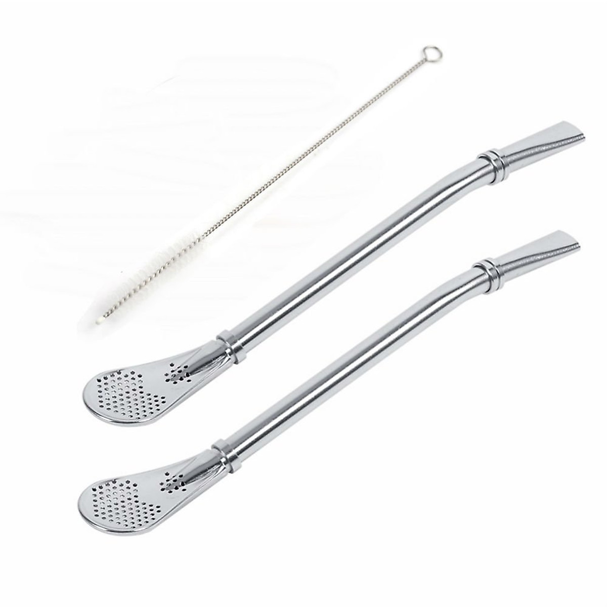 AKOAK 6.1 Inches Bombilla Drinking Filter Straws,Food-Grade 304 Stainless Steel Drinks Stir Spoon Straw for Loose Leaf Tea,Set of 2,Complimentary Straw Cleaning Brush