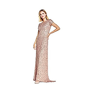 Adrianna Papell Women's Short-Sleeve All Over Sequin Gown, Rosegold, 16