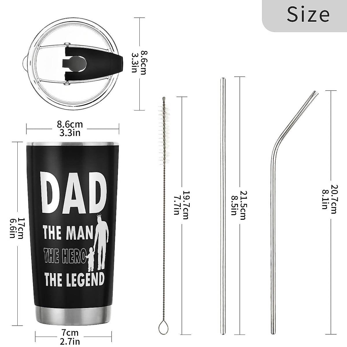 JUDIAN Gifts for Dad - Father's Day and Birthday Tumbler Cup - 20oz Travel Coffee Mug From Daughter or Son